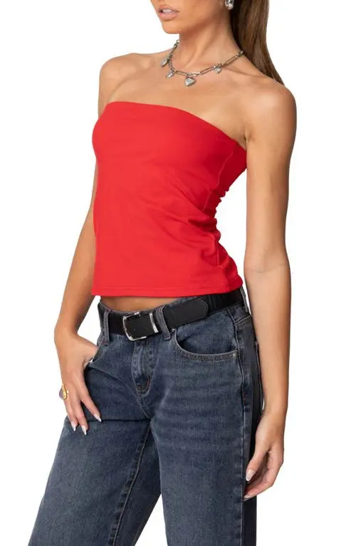 EDIKTED Stretch Cotton Tube Top - Red