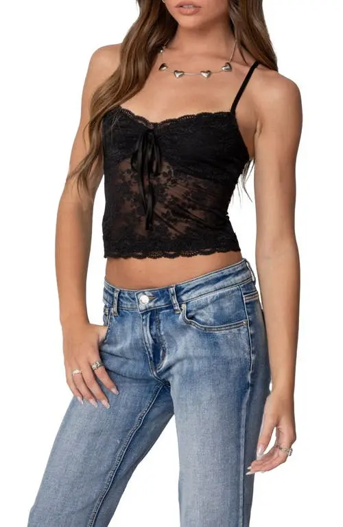 EDIKTED Semisheer Lace Crop Camisole - Black