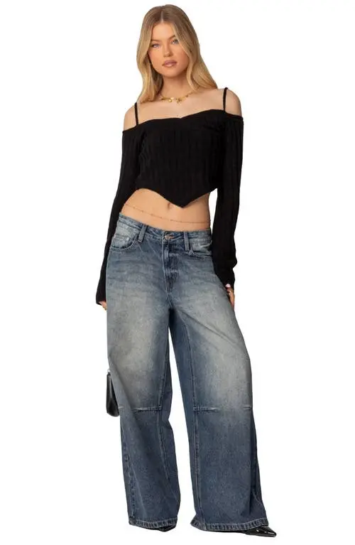 EDIKTED Cold Shoulder Crop Sweater