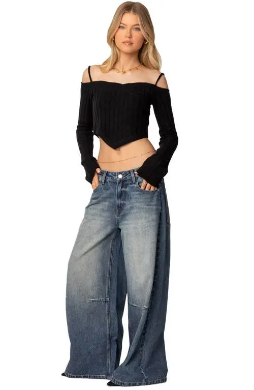 EDIKTED Cold Shoulder Crop Sweater