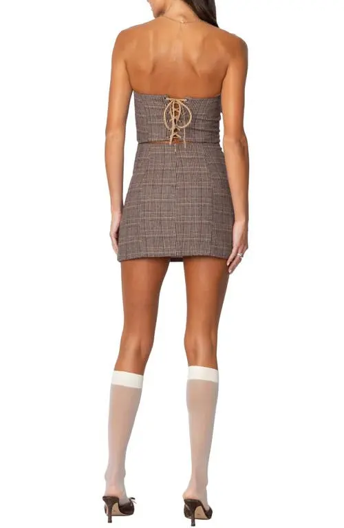 EDIKTED Strapless Plaid Minidress