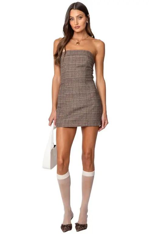 EDIKTED Strapless Plaid Minidress