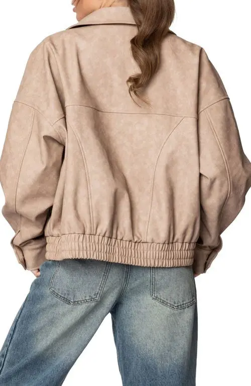 EDIKTED Mori Oversize Faux Leather Jacket - Beige