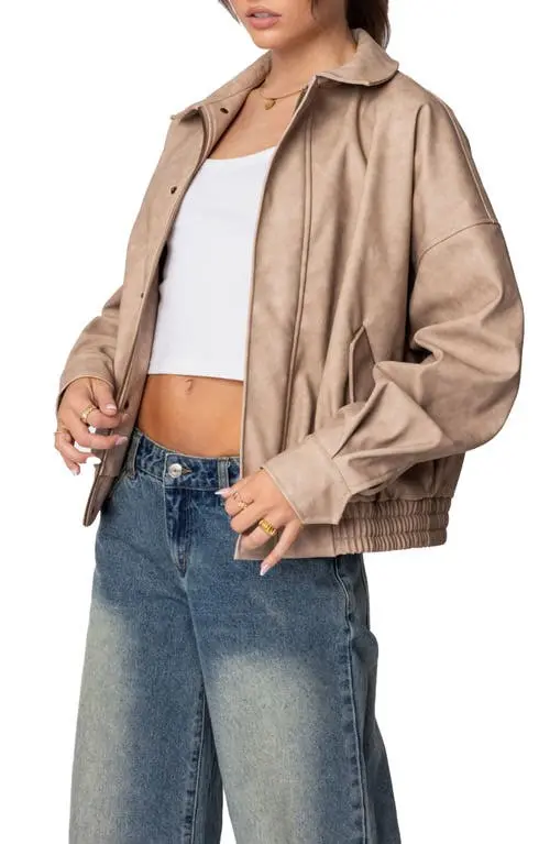 EDIKTED Mori Oversize Faux Leather Jacket - Beige