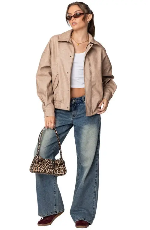 EDIKTED Mori Oversize Faux Leather Jacket - Beige