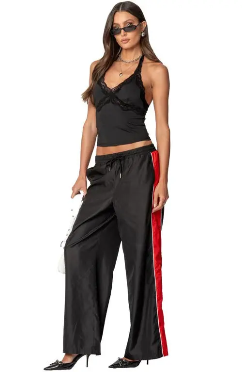EDIKTED Cindi Lace Trim Halter Crop Top