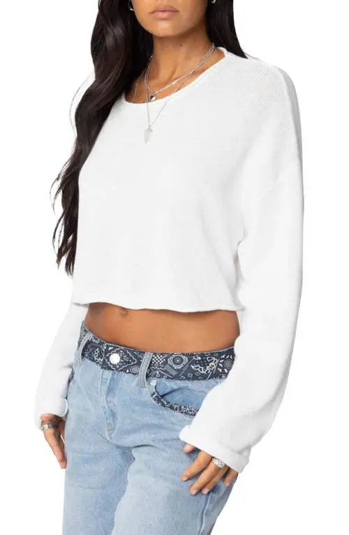 EDIKTED Shyrah Oversized Knit Crop Top - White
