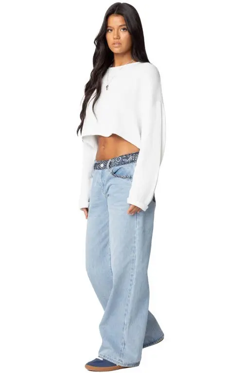 EDIKTED Shyrah Oversized Knit Crop Top - White