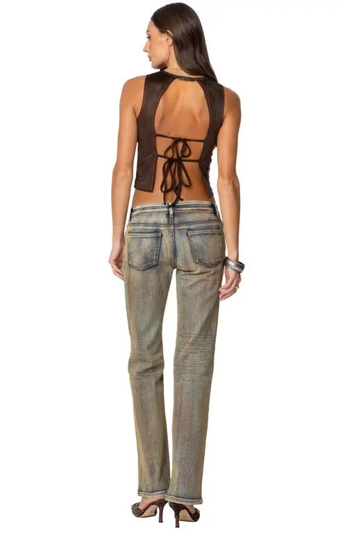 EDIKTED Tie Back Faux Suede Bustier Top