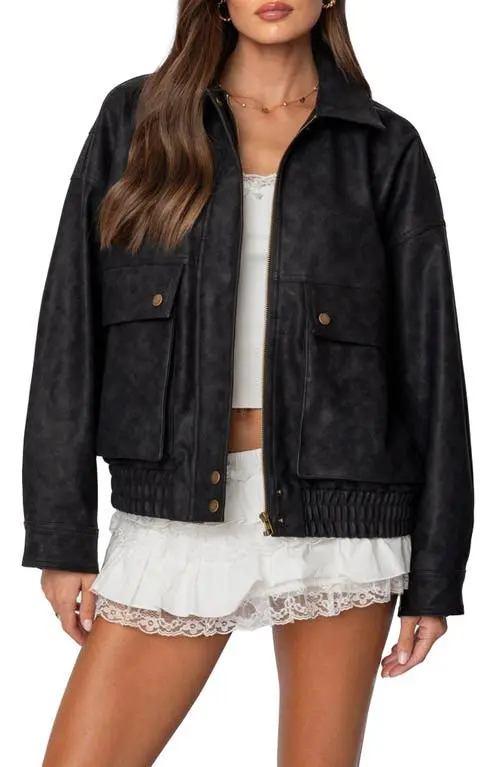 EDIKTED Faux Leather Bomber Jacket