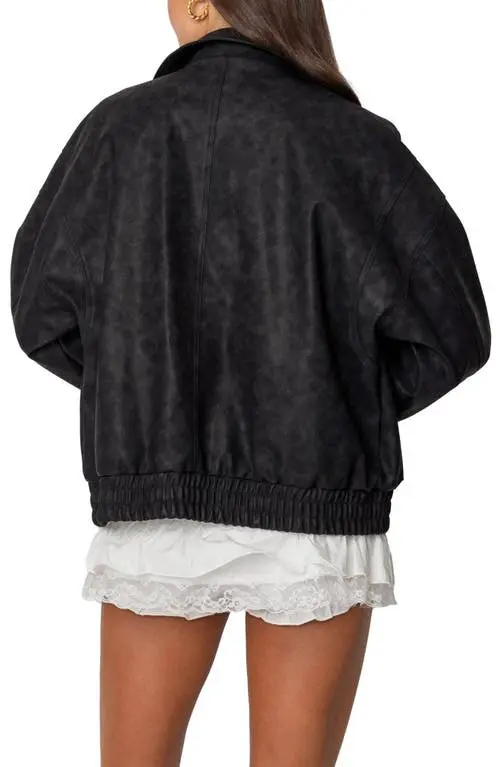 EDIKTED Faux Leather Bomber Jacket