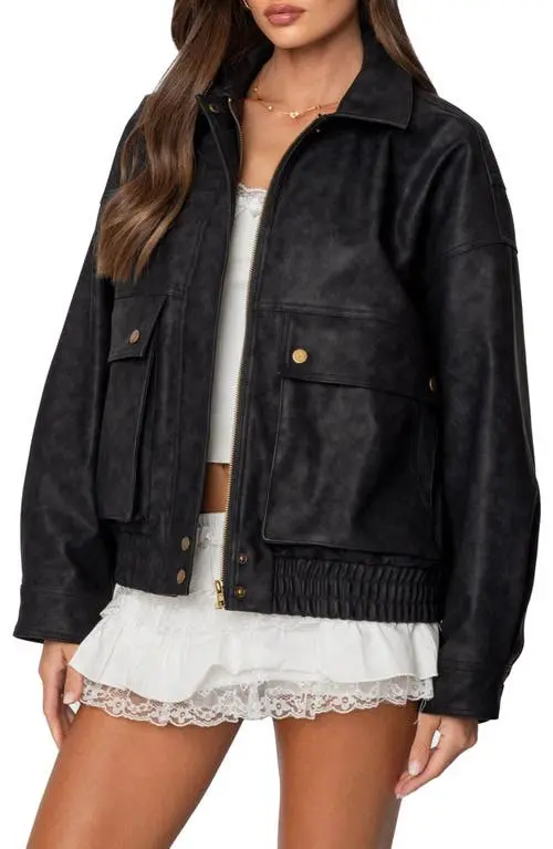 EDIKTED Faux Leather Bomber Jacket