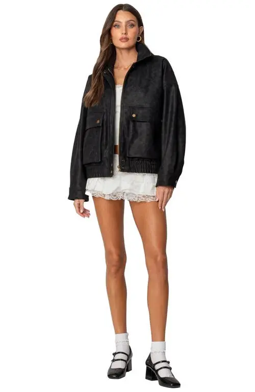 EDIKTED Faux Leather Bomber Jacket