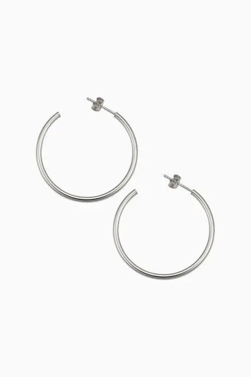 ORADINA 14k Gold Sicily Hoop Earrings - White Gold