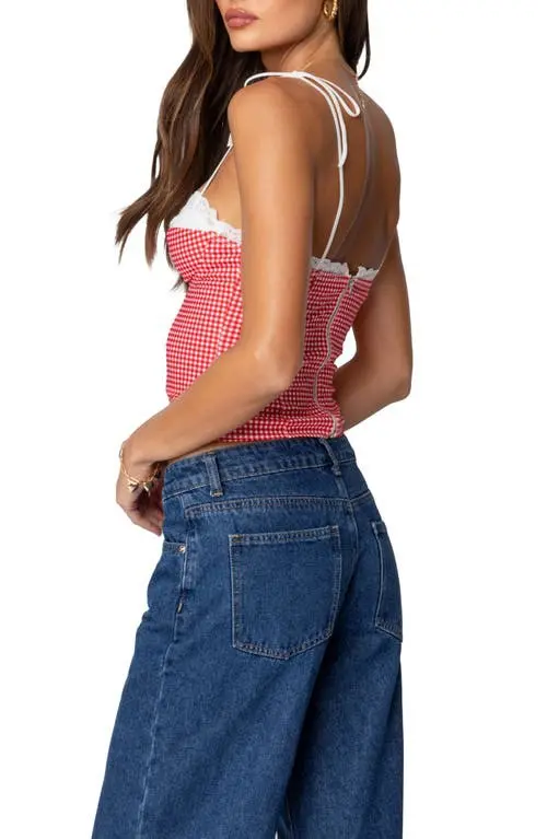 EDIKTED Peekaboo Lacy Gingham Corset Top