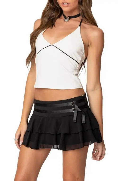 EDIKTED Celine Contrast Trim Halter Top