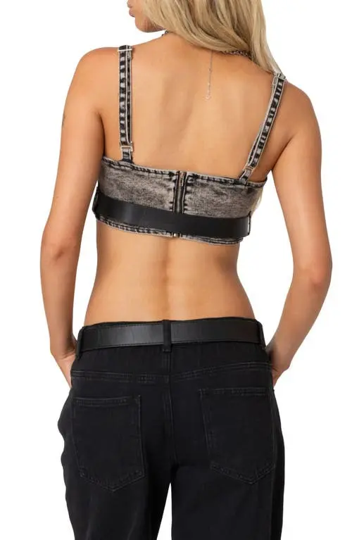 EDIKTED Belted Denim Crop Top