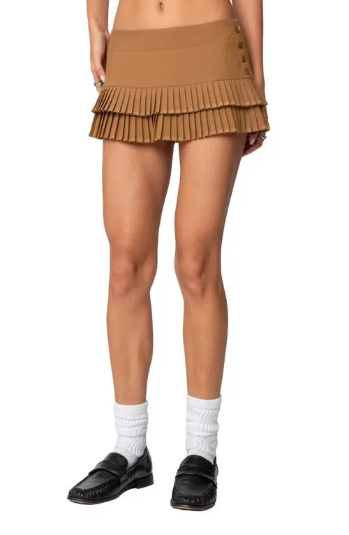 EDIKTED Double Pleated Low Rise Skort - Brown