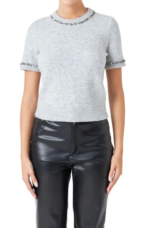 Endless Rose Paillette Trim Short Sleeve Sweater