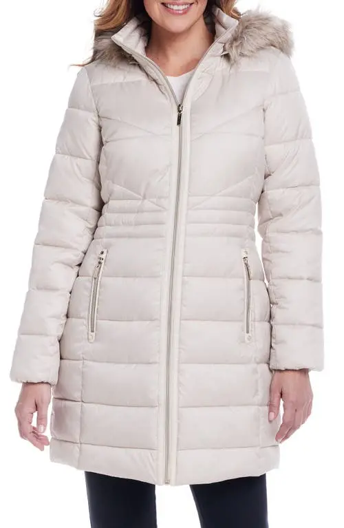 Gallery Water Resistant Puffer Coat With Faux Fur Trim And Removable Hood