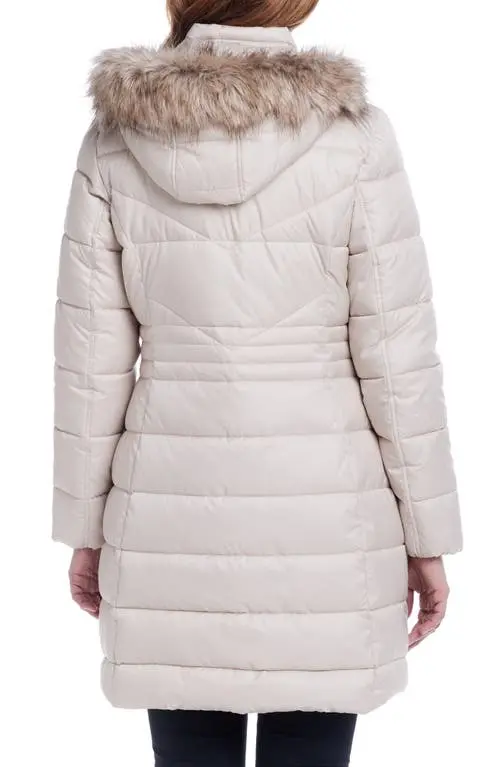 Gallery Water Resistant Puffer Coat With Faux Fur Trim And Removable Hood