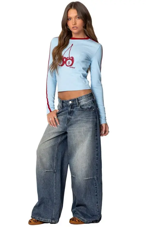 EDIKTED Cherry Long-sleeve T-shirt - Light-blue