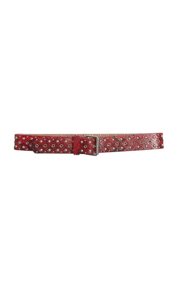 Dries Van Noten Python-effect Leather Studded Belt - Red