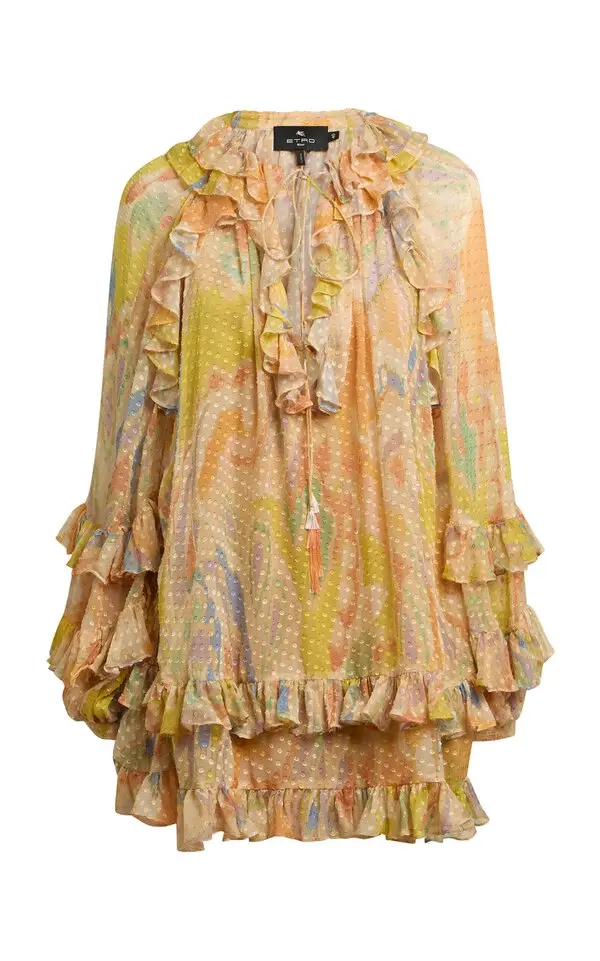Etro Ruffled Paisley Print Silk Mini Dress