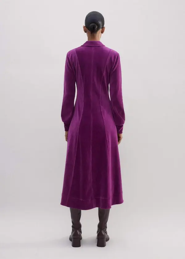 Me+em Cord Velour Fit and Flare Midi Dress - Purple