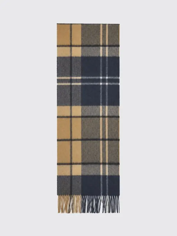 Barbour Tartan Cashmere Blend Scarf With Fringed Edges - Brown