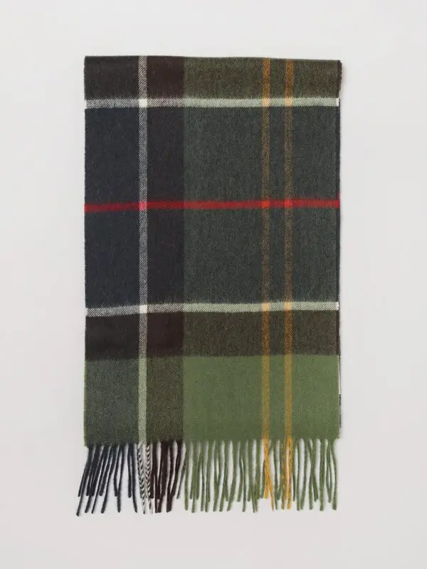 Barbour Tartan Cashmere Blend Scarf With Fringed Edges - Green