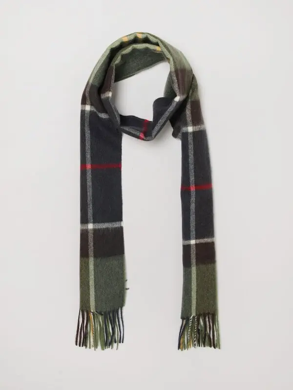 Barbour Tartan Cashmere Blend Scarf With Fringed Edges - Green