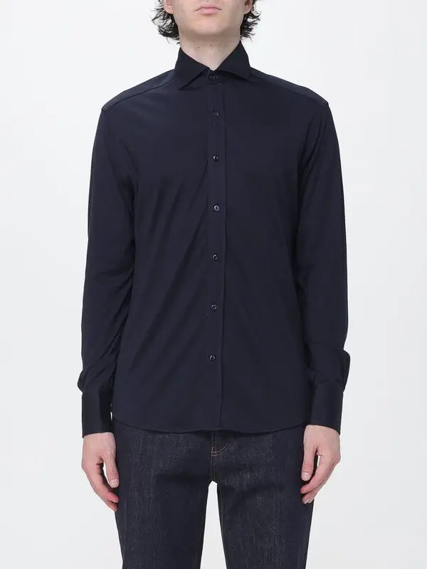 Brunello Cucinelli Slim Fit Silk And Cotton Shirt With French Collar - Blue