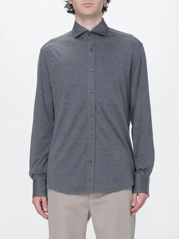 Brunello Cucinelli Slim Fit Silk And Cotton Shirt With Spread Collar - Grey