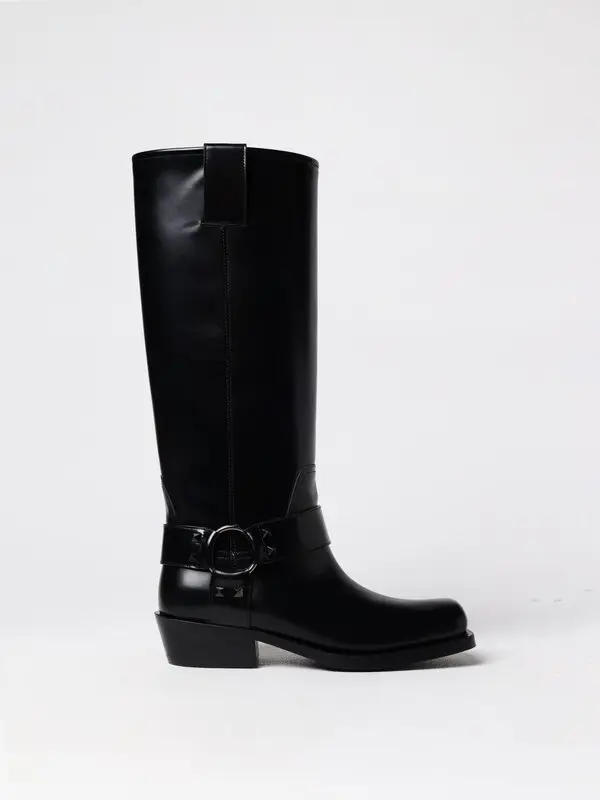 Valentino Garavani Leather Studded Buckle Knee High Boots