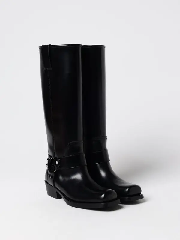 Valentino Garavani Leather Studded Buckle Knee High Boots