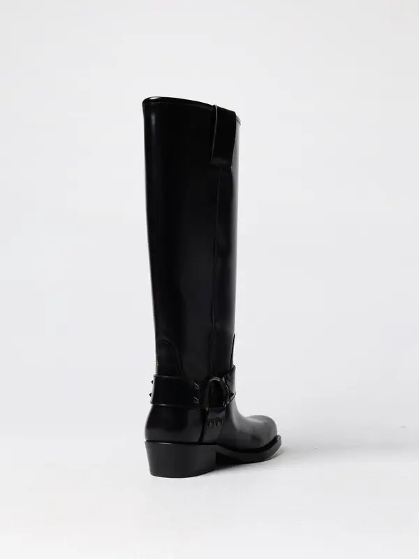 Valentino Garavani Leather Studded Buckle Knee High Boots