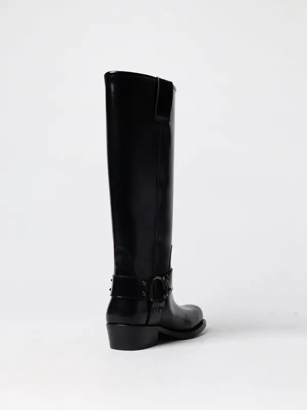 Valentino Garavani Leather Studded Buckle Knee High Boots