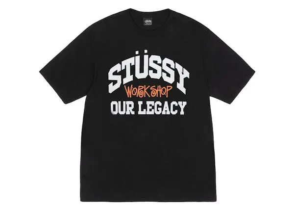 StÜssy X Our Legacy Work Shop Collegiate Pigment Dyed Tee Shirt - Black