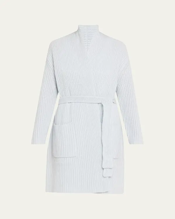 ARLOTTA CASHMERE Ribbed Cashmere Short Robe - Dawn Blue