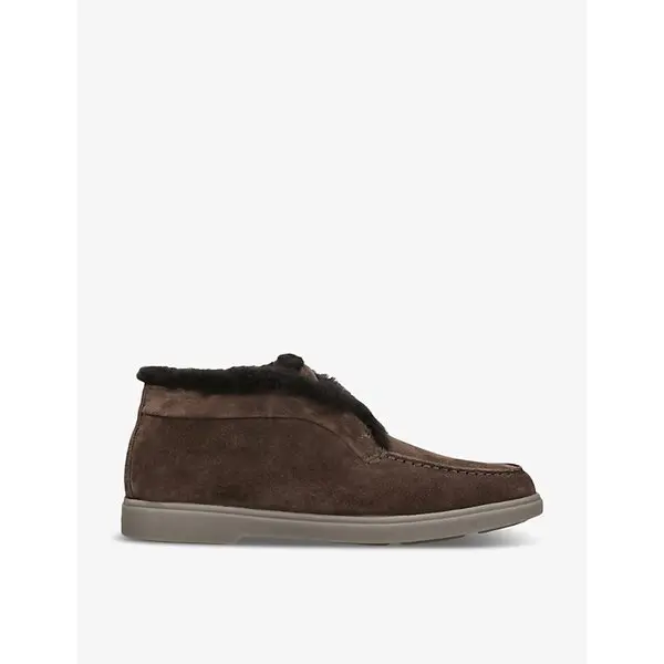 Santoni Fortune Embossed Suede Ankle Boots - Dark Brown