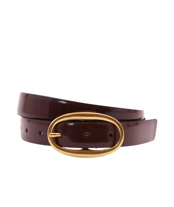 REISS Oval-buckle Patent Leather Belt - Oxblood