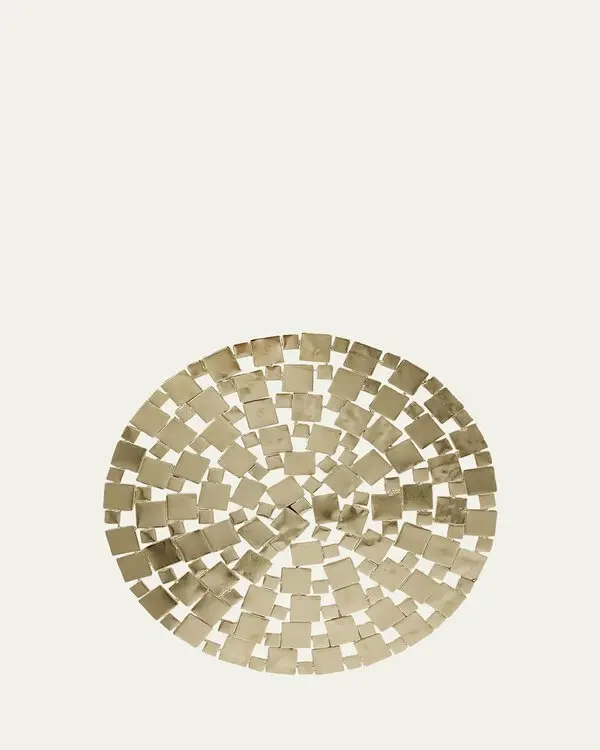 NOMI K Modern Squares Goldtone Metal Placemat, 15" Round - Gold