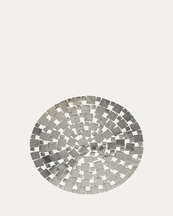 NOMI K Modern Squares Silvertone Metal Placemat, 15" Round - Silver