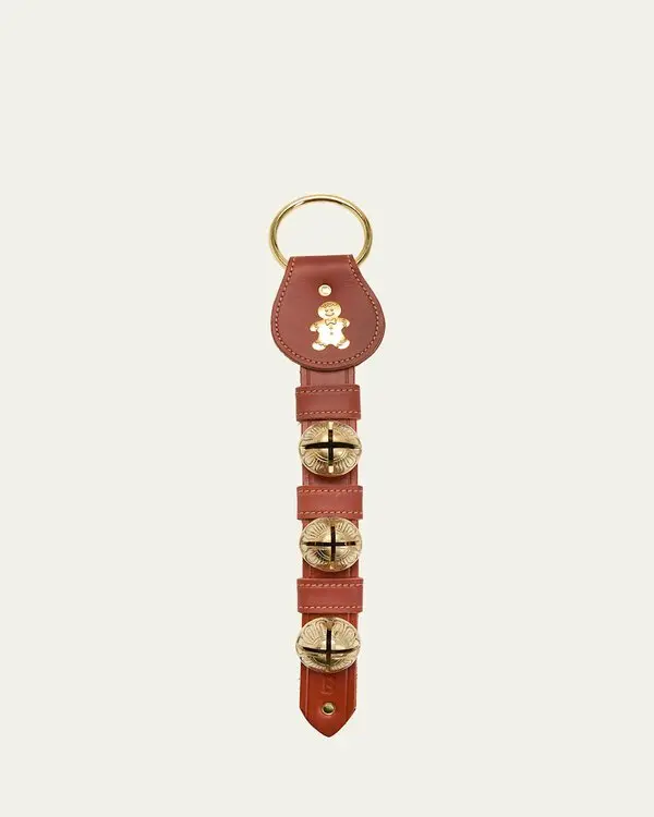 BELSNICKEL ENTERPRISES 3 Solid Brass Bells Leather Strap With Gingerbread Charm
