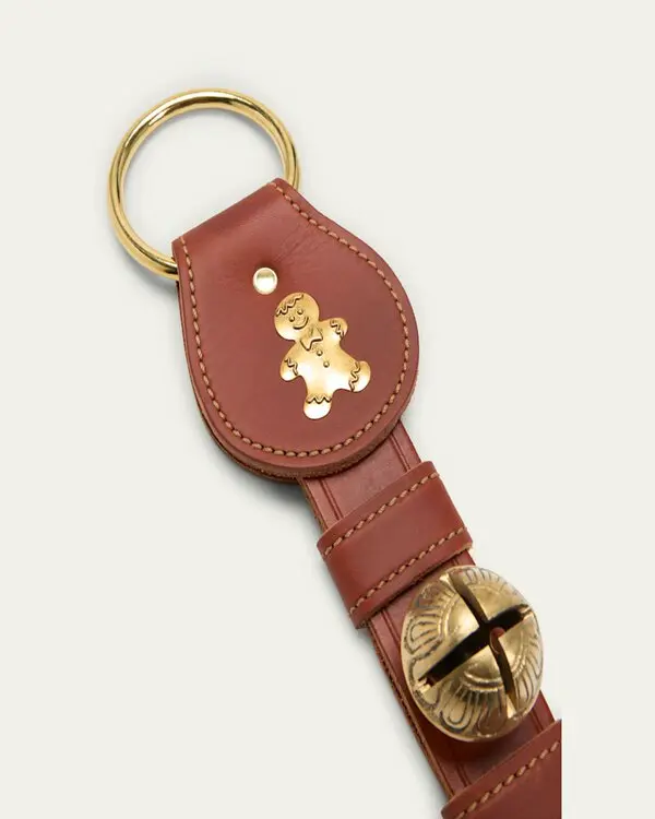 BELSNICKEL ENTERPRISES 3 Solid Brass Bells Leather Strap With Gingerbread Charm