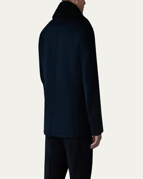 Mackage Cole Wool Pea Coat With Shearling Collar - Navy