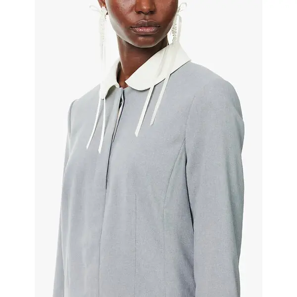grey dress with white collar Grey Wool Maxi Pinafore Dress with Vintage Button Front and Fitted Waist C5217 Gray / XS