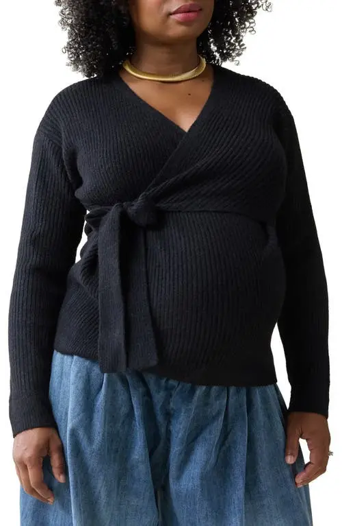 INGRID & ISABEL® Rib Maternity/nursing Wrap Sweater - Black