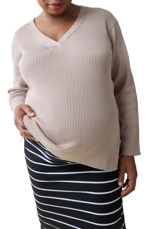 INGRID & ISABEL® Side Zip Rib Maternity/nursing Sweater